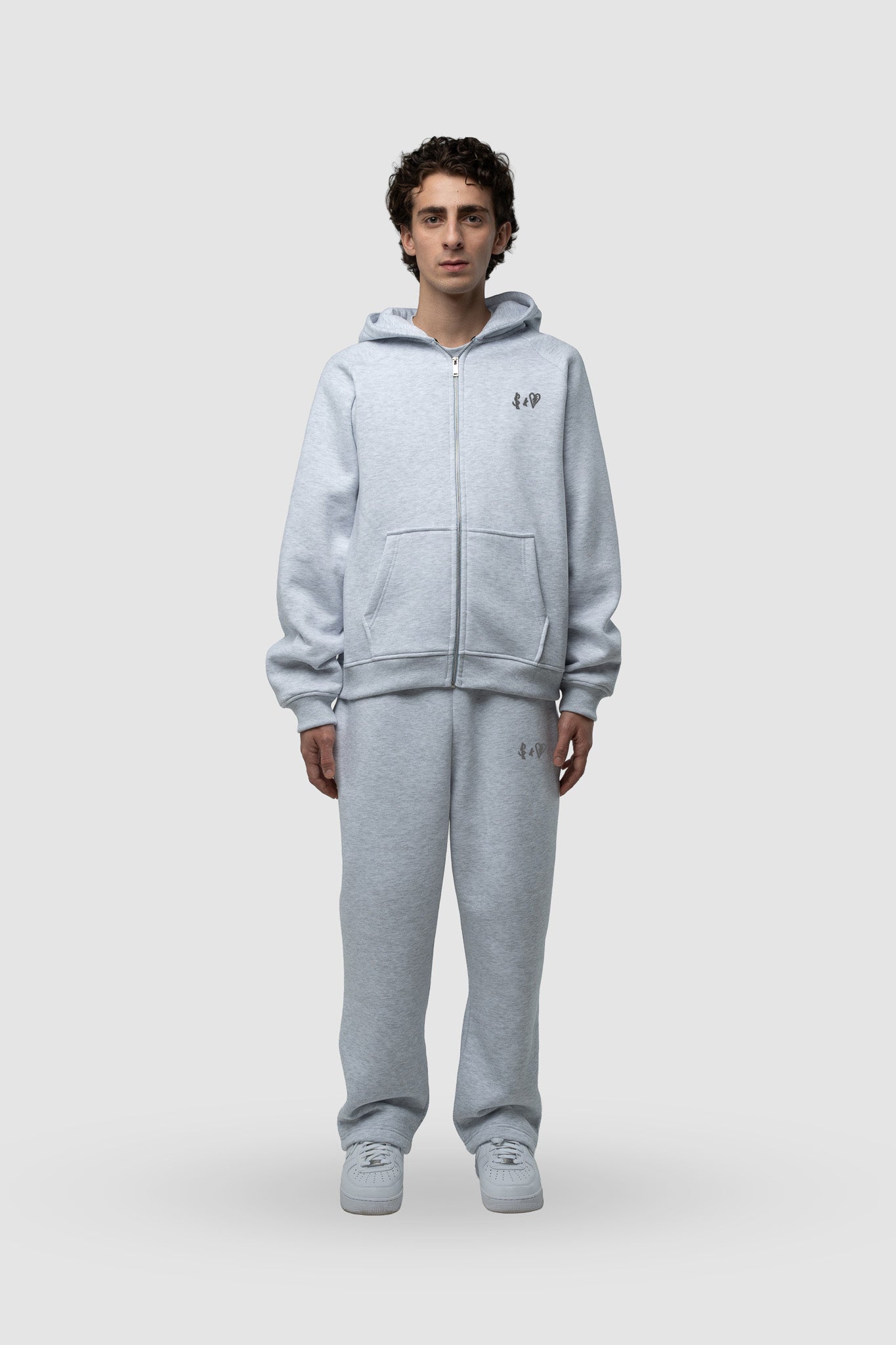 BASIC LIGHT GREY TRACKSUIT WITH ZIP-HOODIE – dollarsandisyans